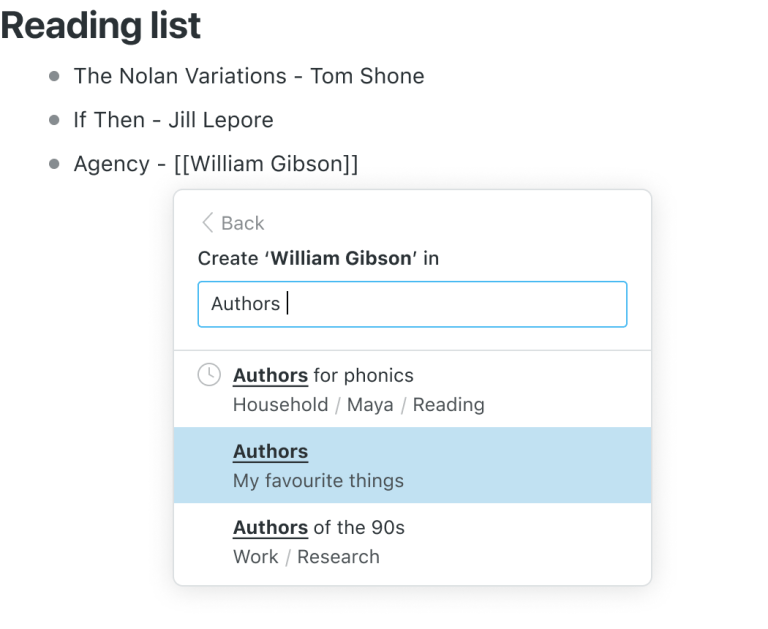 Design Feedback: Creating new pages via [[ – Workflowy